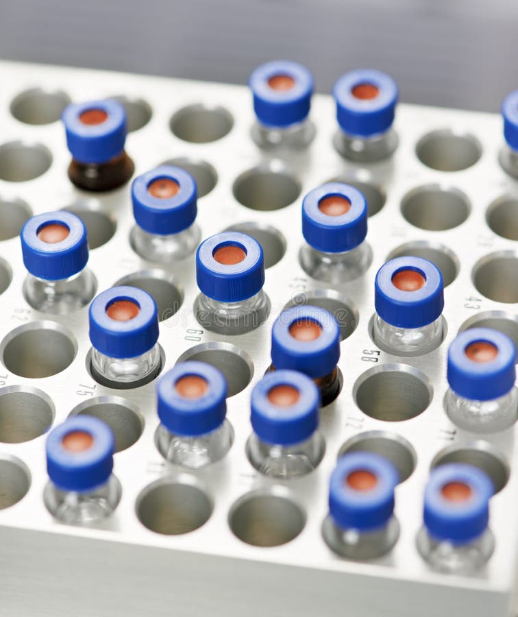 Close-up Little Laboratory Flasks in Cartridge Stock Image - Image of ...