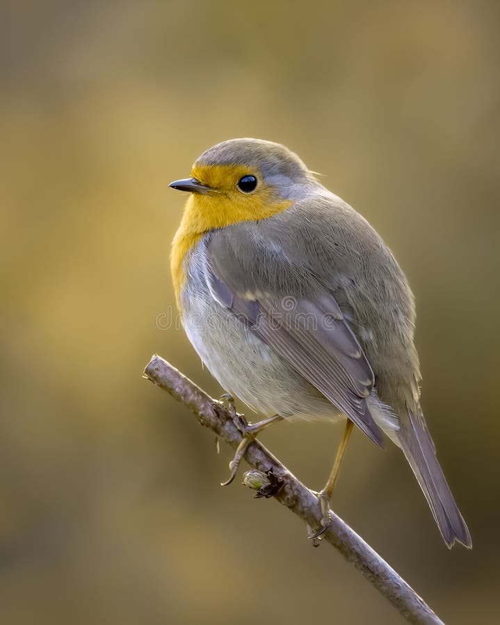 Close-up of Little Robin Sitting, Small Branch, Daytime, Little Warbler ...