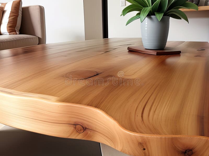Close-Up of Live Edge Wooden Coffee Table. Stock Illustration ...