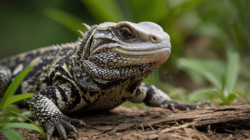 A Close-up of a Lizard Resting on the Ground among Green Foliage Stock ...