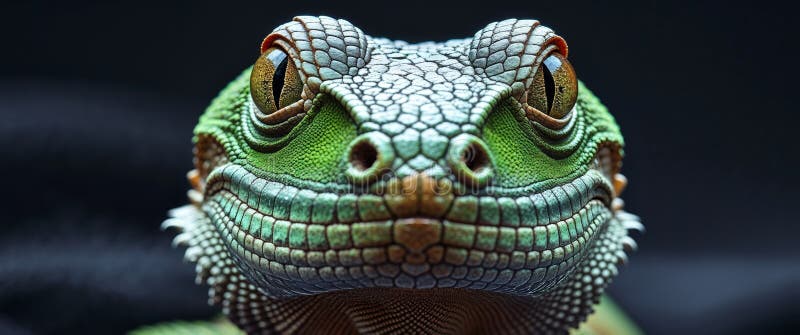 A Close Up of a Lizard S Face with a Black Background Stock Image ...