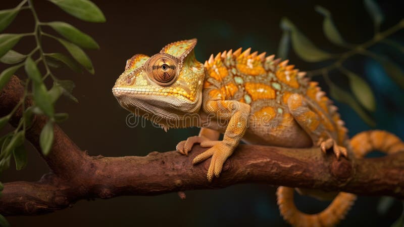 A Close Up of a Lizard on a Tree Branch with Leaves in the Back Ground ...