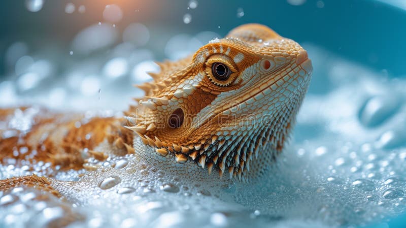 A Close Up of a Lizard in the Water Taking a Bath, AI Stock Image ...