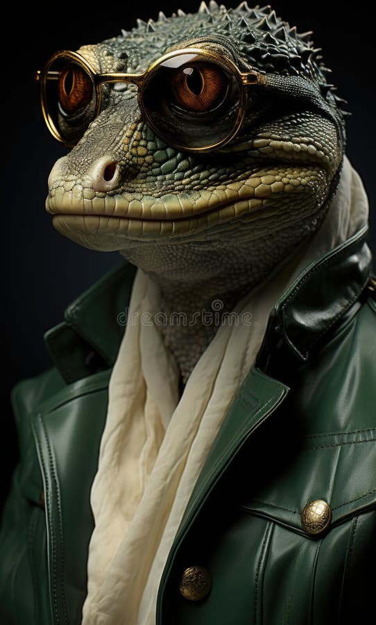 A Close Up of a Lizard Wearing Glasses and a Scarf. Digital Image ...