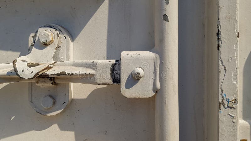 Container Door Handle with White Paint Stock Image - Image of ...