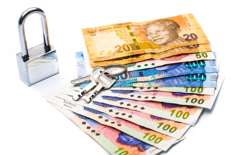 Close Up of Lock and Money, Isolated on White Stock Image - Image of ...