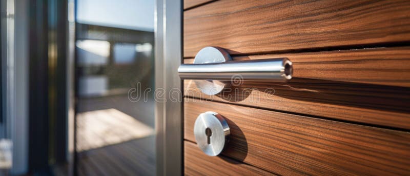 Close-up of Lock on Solid Wooden Front Door of Modern Home. Generative ...