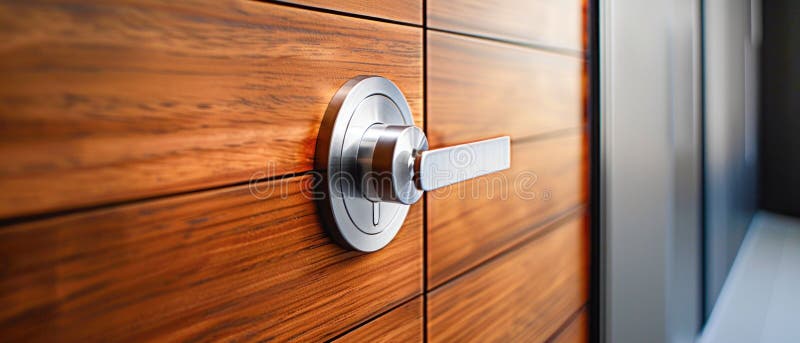 Close-up of Lock on Solid Wooden Front Door of Modern Home. Generative ...