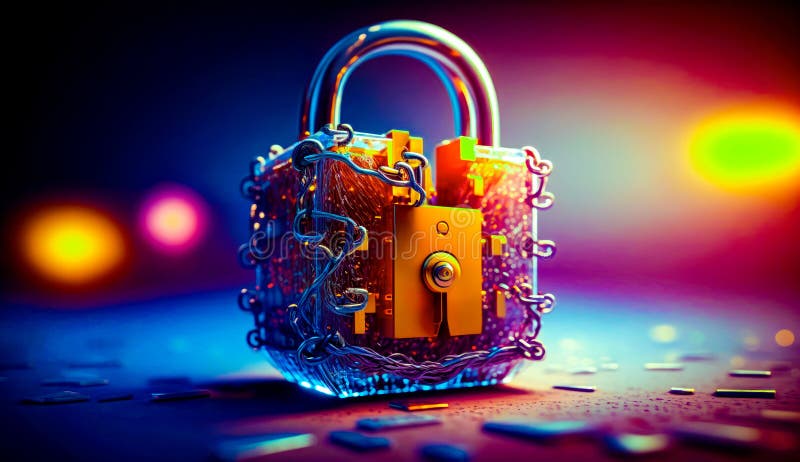 Close Up of Lock on Top of Computer Keyboard with Blurry Background ...