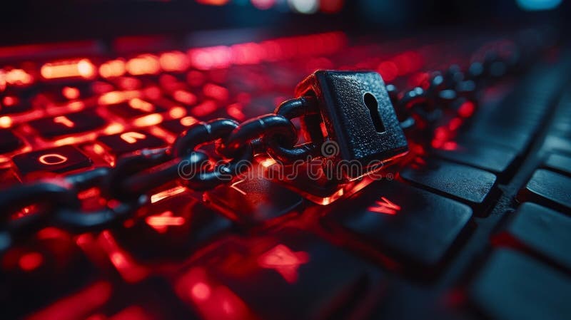 Close-up of Locked Computer Keyboard with Red Lighting and Security ...