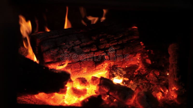 Fire Glowing Logs in Fireplace Stock Video - Video of burning, close ...