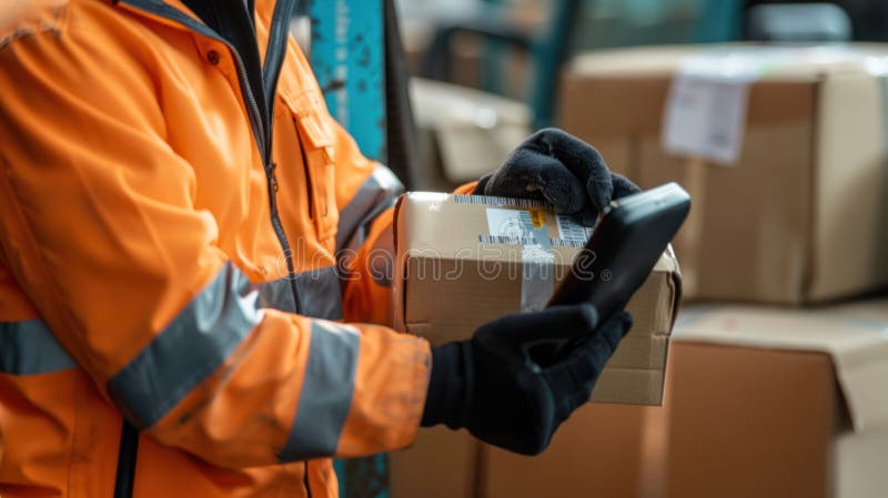 A Close-up of a Logistics Worker Scanning Barcodes on Packages Stock ...