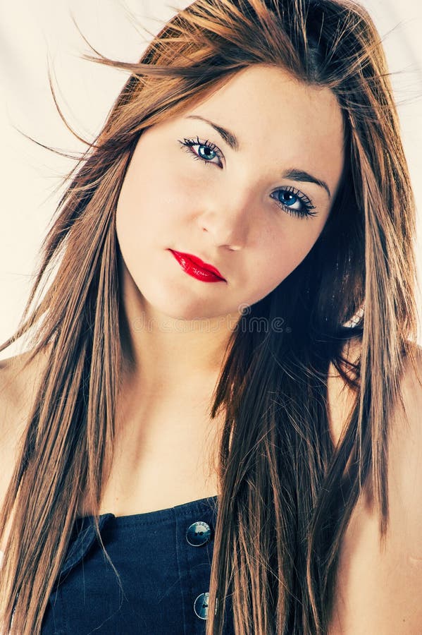 Close-up of a Long Haired Young Women Stock Photo - Image of fluttering ...