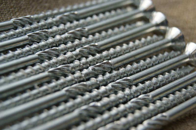 Close-up of Long Silver Screws. Screws for the Construction of Wooden ...