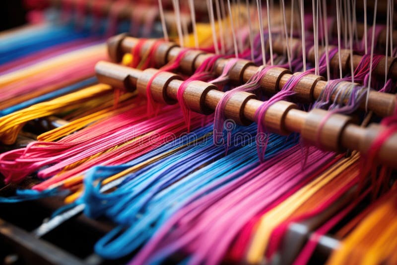 Close-up of a Loom Machine Weaving Colorful Threads Stock Illustration ...