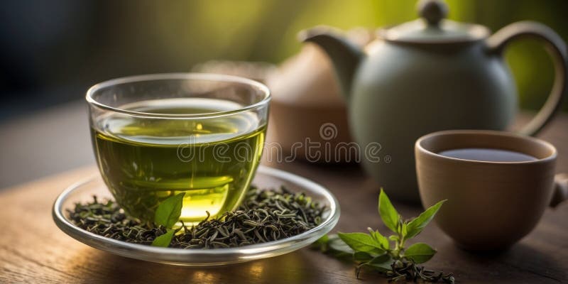 Close Up of Loose Leaf Green Tea with Cup of Tea. Stock Image - Image ...