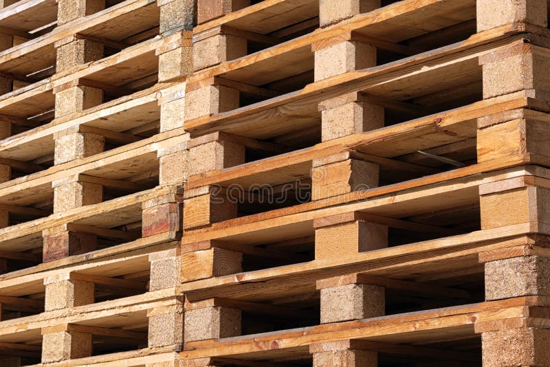 Close-up of a Lot of Wooden Pallets for Transporting Various Goods ...