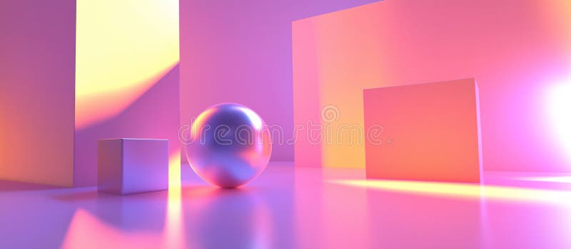 Close-Up Low-Angle 3D Shot of Sphere and Cube with Wide-Angle Lens ...