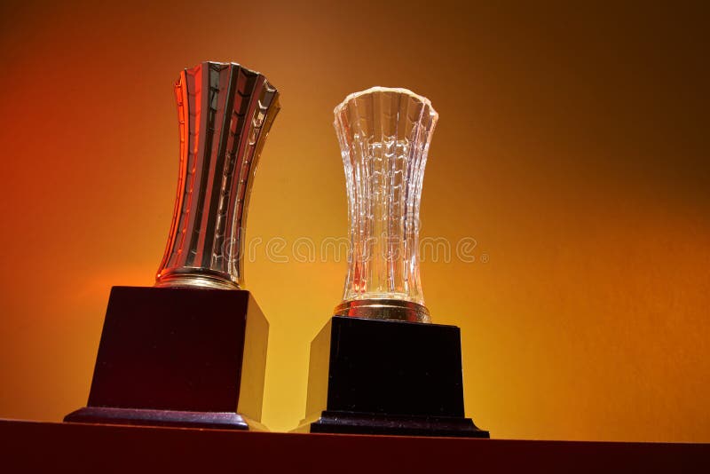 Close Up Low Angle View Two Trophies Stock Photo - Image of winner ...