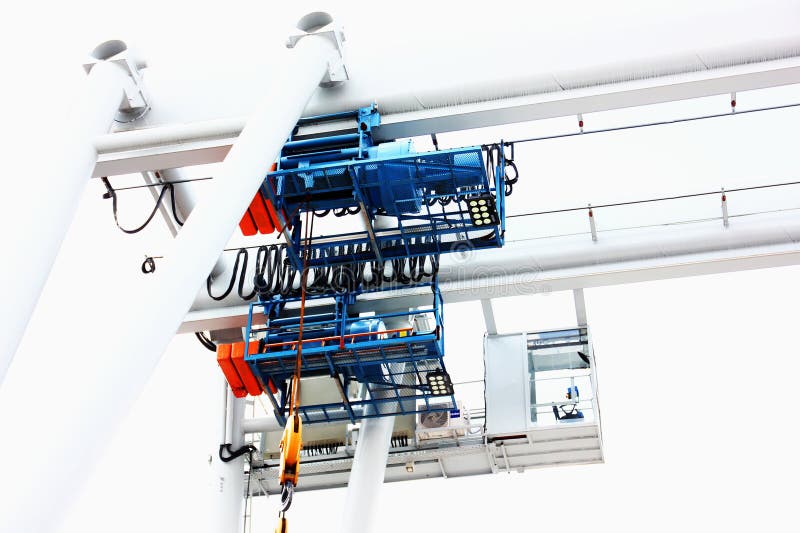 Close Up Low Angled Shot Outdoor Two Electric Hoists Motor Set on Beam ...