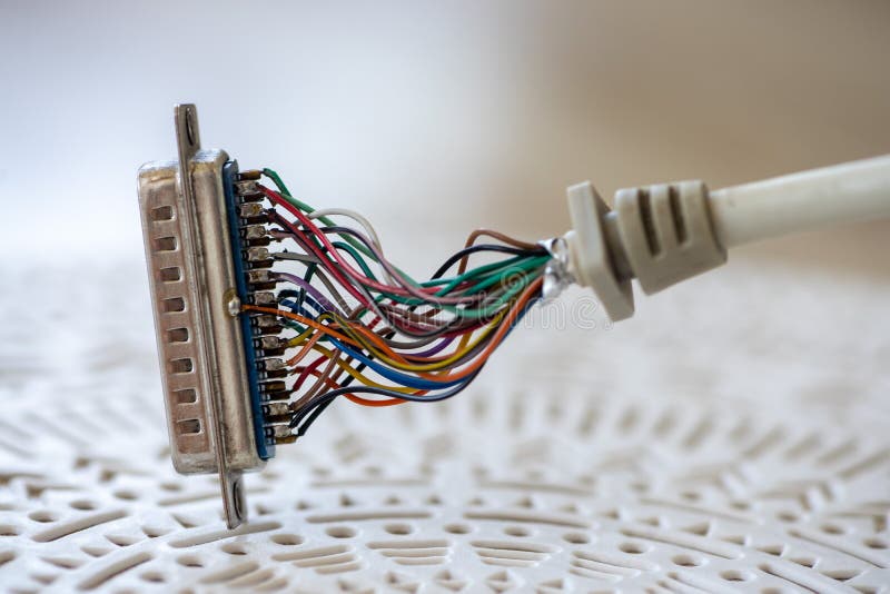 Close-up on a LPT cable stock image. Image of communication - 242491799