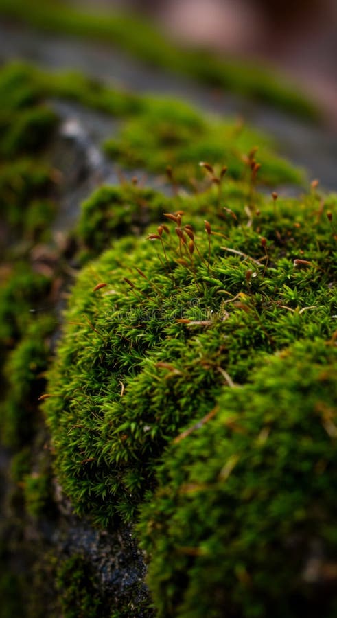 Close-up of Moss Growing on Tree Trunk, with Sunlight Peeking through ...