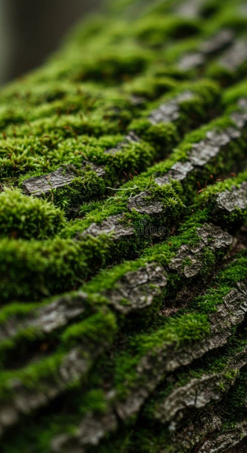 Close-up of Moss Growing on Tree Trunk, with Sunlight Peeking through the Canopy Stock ...