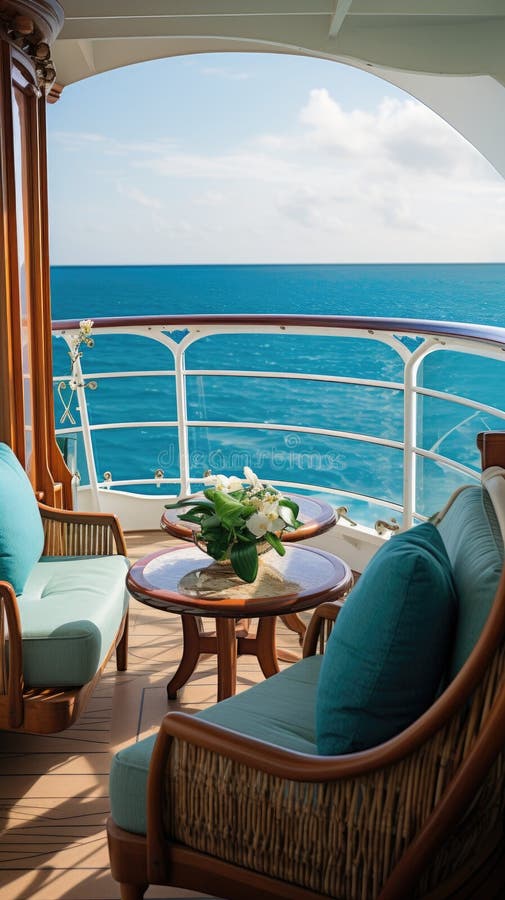 A Close-up of a Luxurious Cabin Balcony on a Cruise Ship Stock Photo ...
