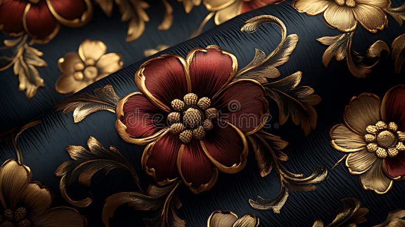 A Close-up of a Luxurious Fabric with a Repeating Floral Pattern in ...
