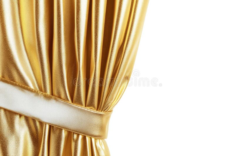 Close-up of a Luxurious Gold Curtain Featuring a Prominent White Stripe ...