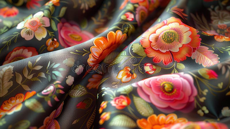 Close-up of a Luxurious, Textured Fabric with a Vibrant Floral Pattern ...