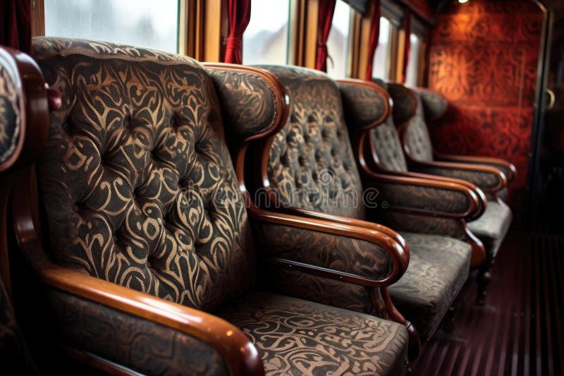 Close-up of Luxurious Vintage Train Seats with Intricate Patterns Stock ...