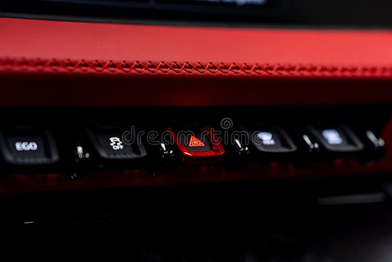 Close Up of Luxury Car Interior Control Panel with Red Leather ...