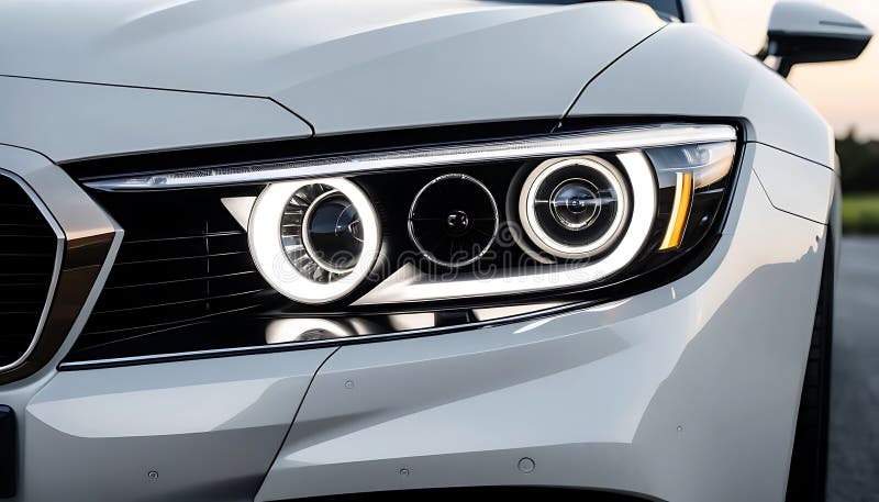 Close-Up of a Luxury Car Sleek Headlight and Front Light Stock Illustration - Illustration of ...