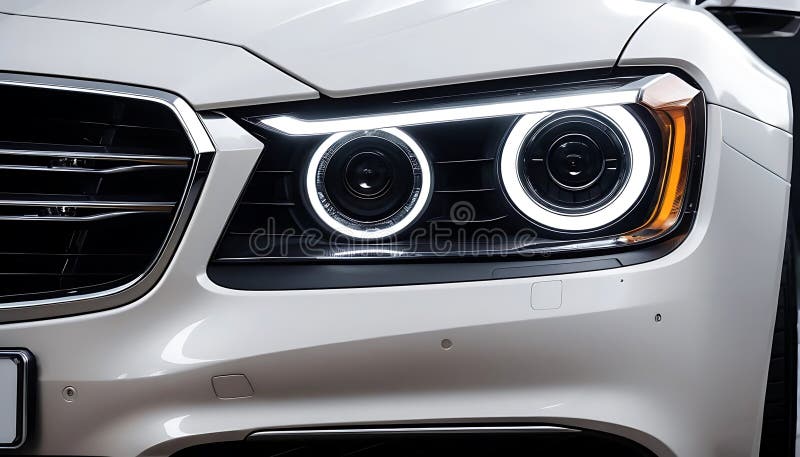 Close-Up of a Luxury Car Sleek Headlight and Front Light Stock ...
