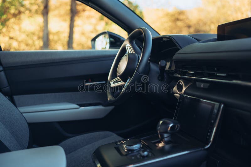 Close-up of Luxury, New Electric Car Interior. Stock Image - Image of ...