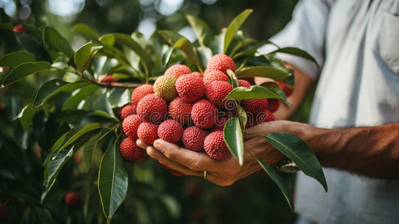 Close-up of Lychees in Hands.Generative AI Stock Photo - Image of ...