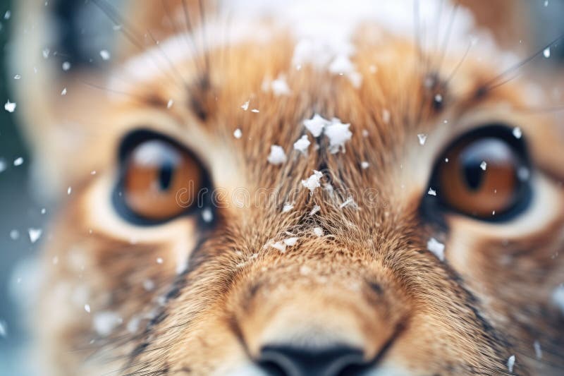 Close-up of Lynx Eyes Amidst Snowflakes Stock Image - Image of ...
