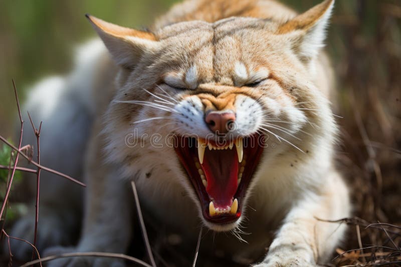 A Close Up of a Lynx with Its Mouth Open Stock Illustration ...