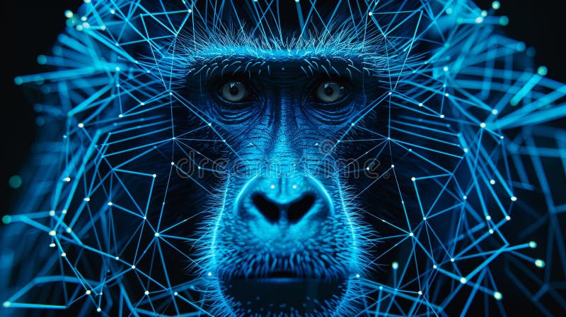 Close-up of a Macaque S Face in Grid Style. Polygonal Computerized ...