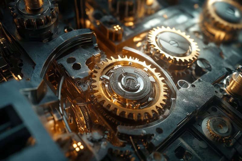 A Close Up of a Machine with Gears and a Clock Face Stock Illustration ...