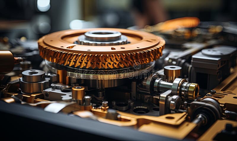 Close Up Interlocking Metal Gears Mechanical Components Manufacturing ...