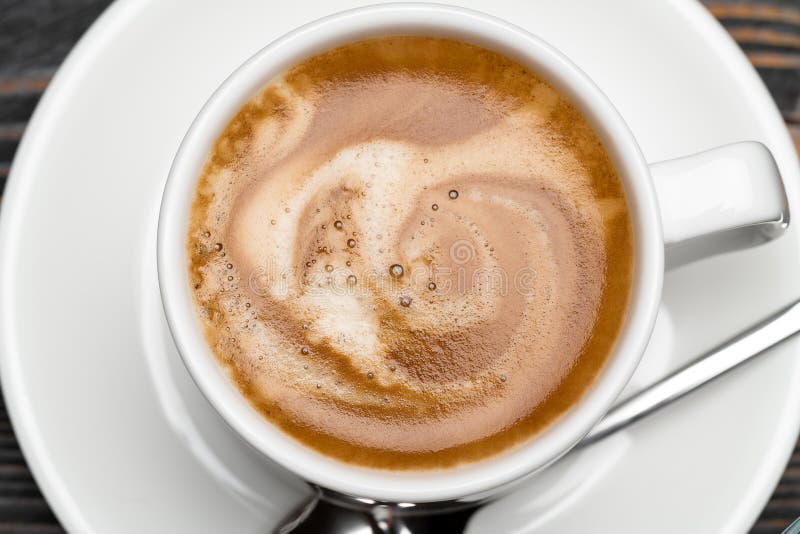 Close Up of Foamy Hot Fresh Espresso Coffee Cup Stock Image - Image of ...