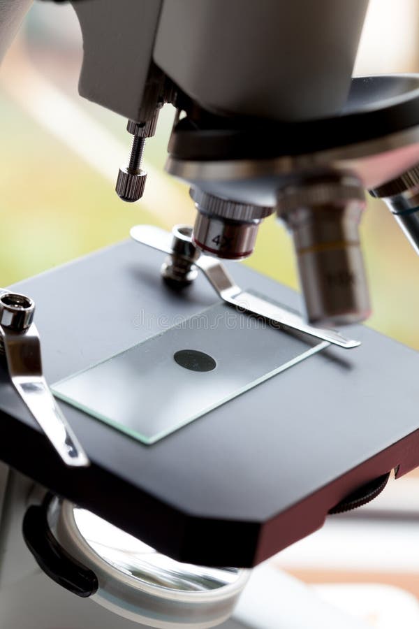 Close Up Macro Microscope with Blood Sample in the Laboratory Stock ...
