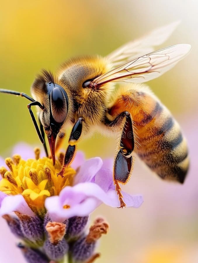 Honey Bee Collecting Nectar and Pollen from a Colorful Wildflower on a ...