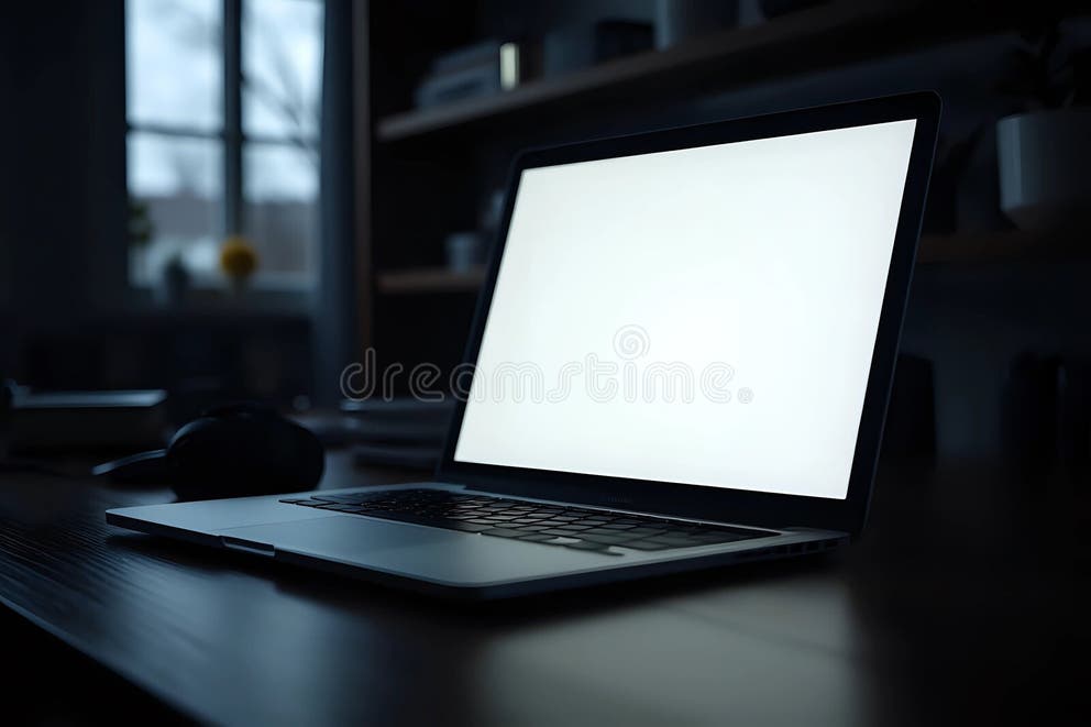 A Close-up, Macro Shot of a Laptop Computer with a Blank White Screen ...