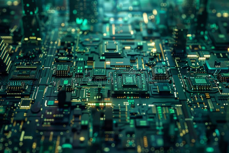 Close-up Macro Shot of Printed Circuit Board with Computer Motherboard ...