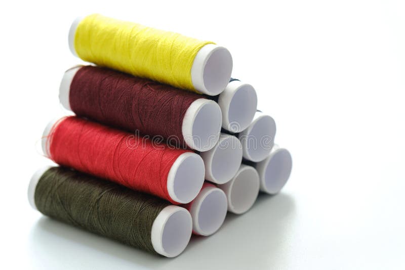 Close Up Macro View of Colorful Yarn Reels on White Background Stock ...