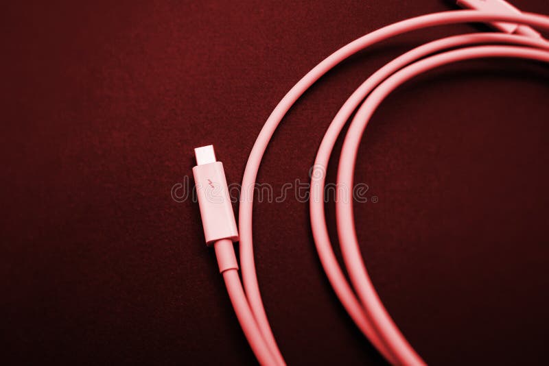 Close-up Macro View of Long USB-C Cable Manufactured for Fast Data and ...