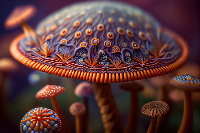 Close-up of Magic Mushroom, with Intricate Patterns and Colors Visible ...